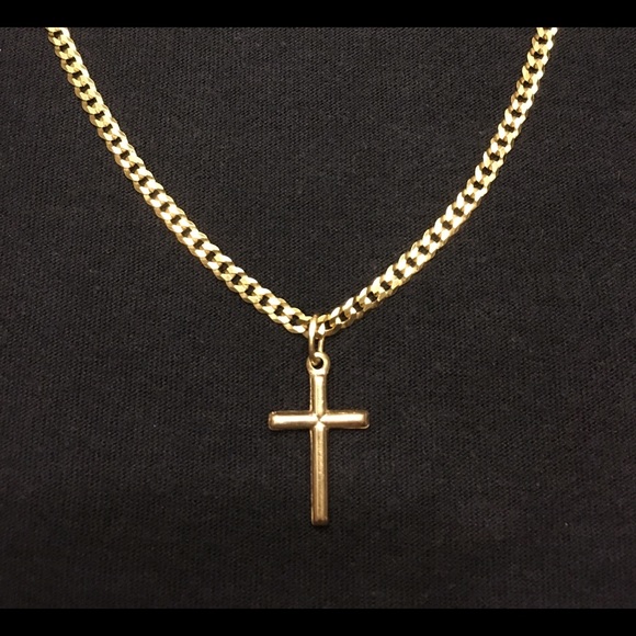 Accessories | Gold Chain Cuban 2in And Cross Pendant 925 Italy | Poshmark